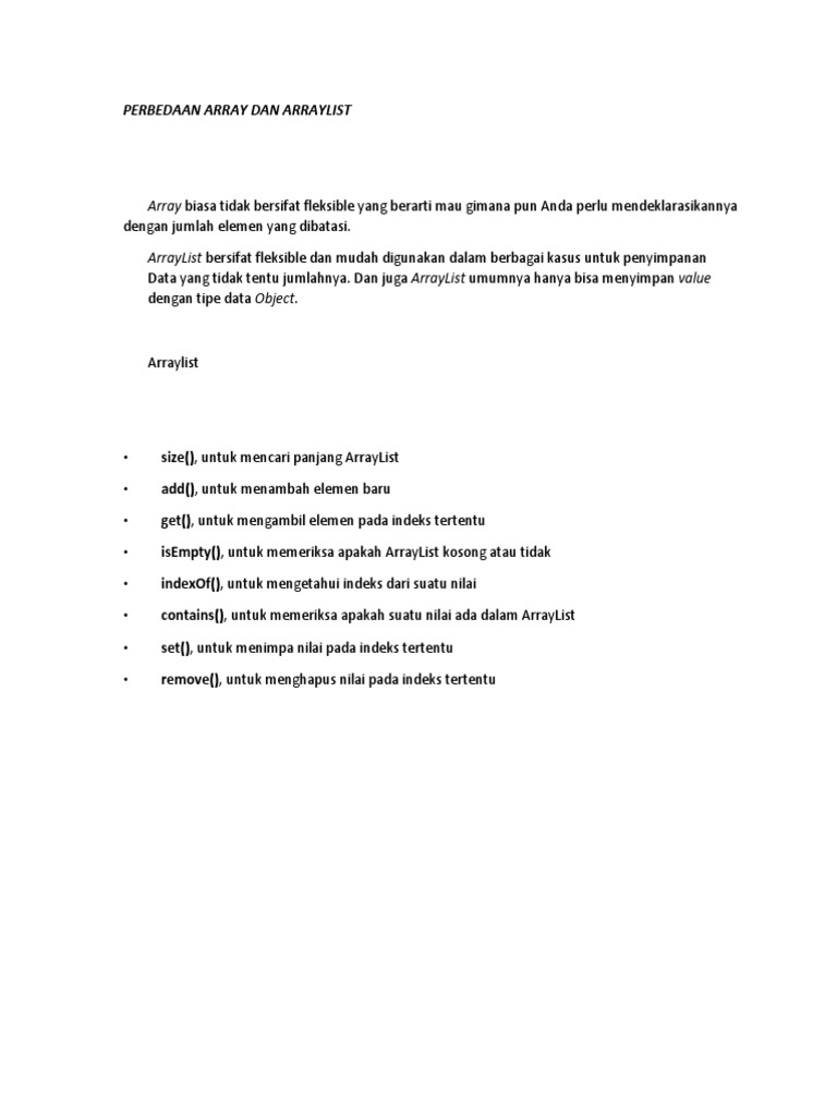 Perbedaan Array Dan Arraylist | PDF Perbedaan Array Dan Arraylist | PDF