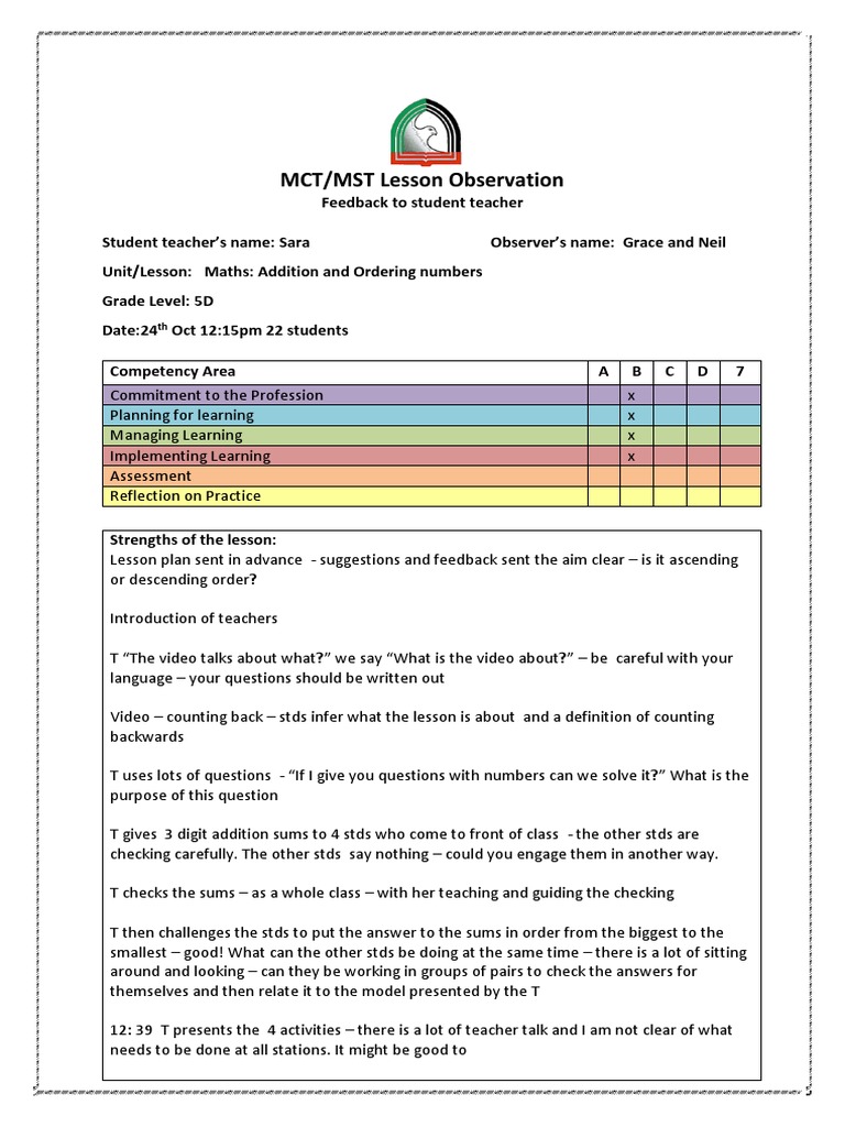 Sarapracticum Obs Form 201710 24oct | PDF | Classroom Management ...