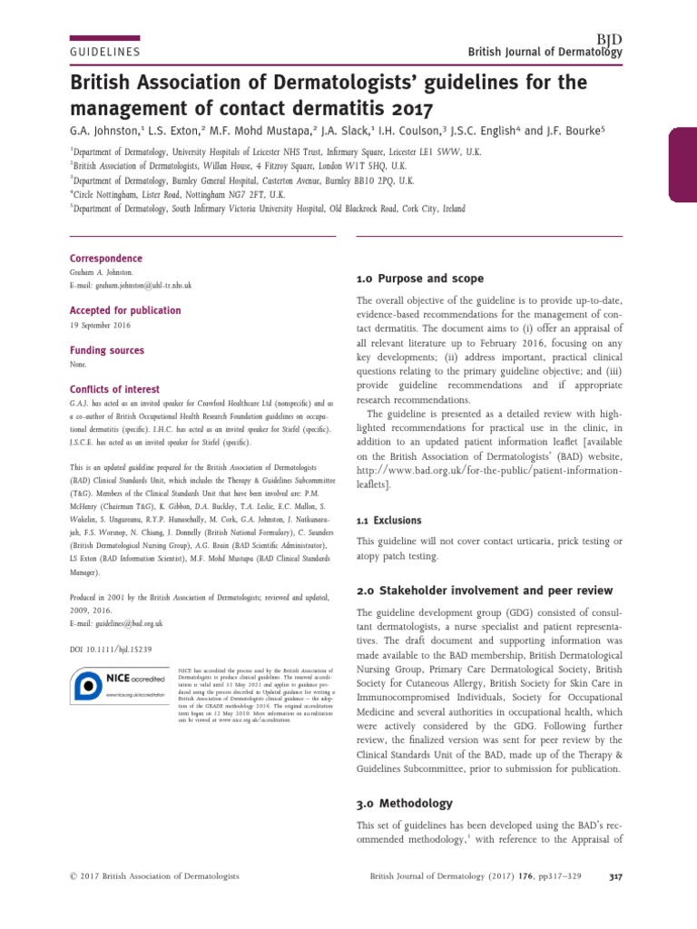 Contact Dermatitis Guidelines 2017 | PDF | Dermatitis | Allergy