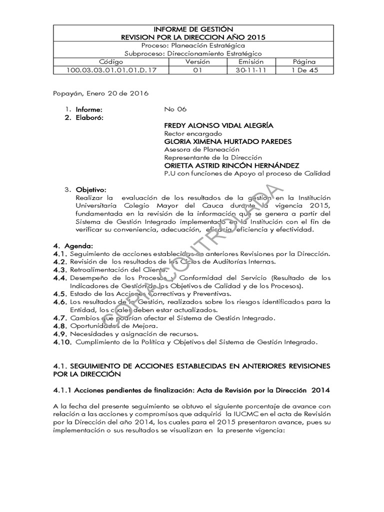 d17 - Informe de Revision Por La Direccion 2015-3 | PDF | Auditoría ...
