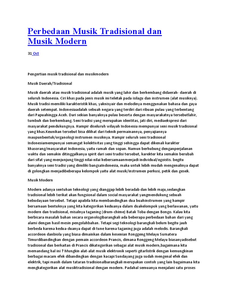 Perbedaan Musik Tradisional DG Musik Modern | PDF