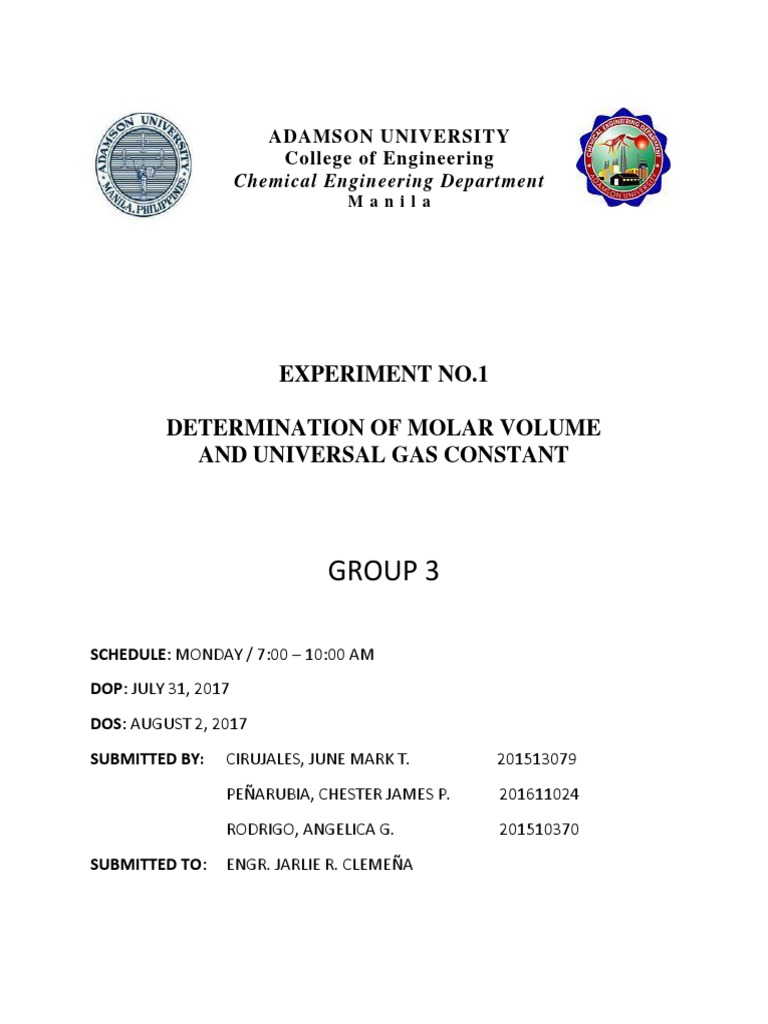 Determination of Molar Volume and Universal Gas Constant | PDF | Gases | Mole (Unit)