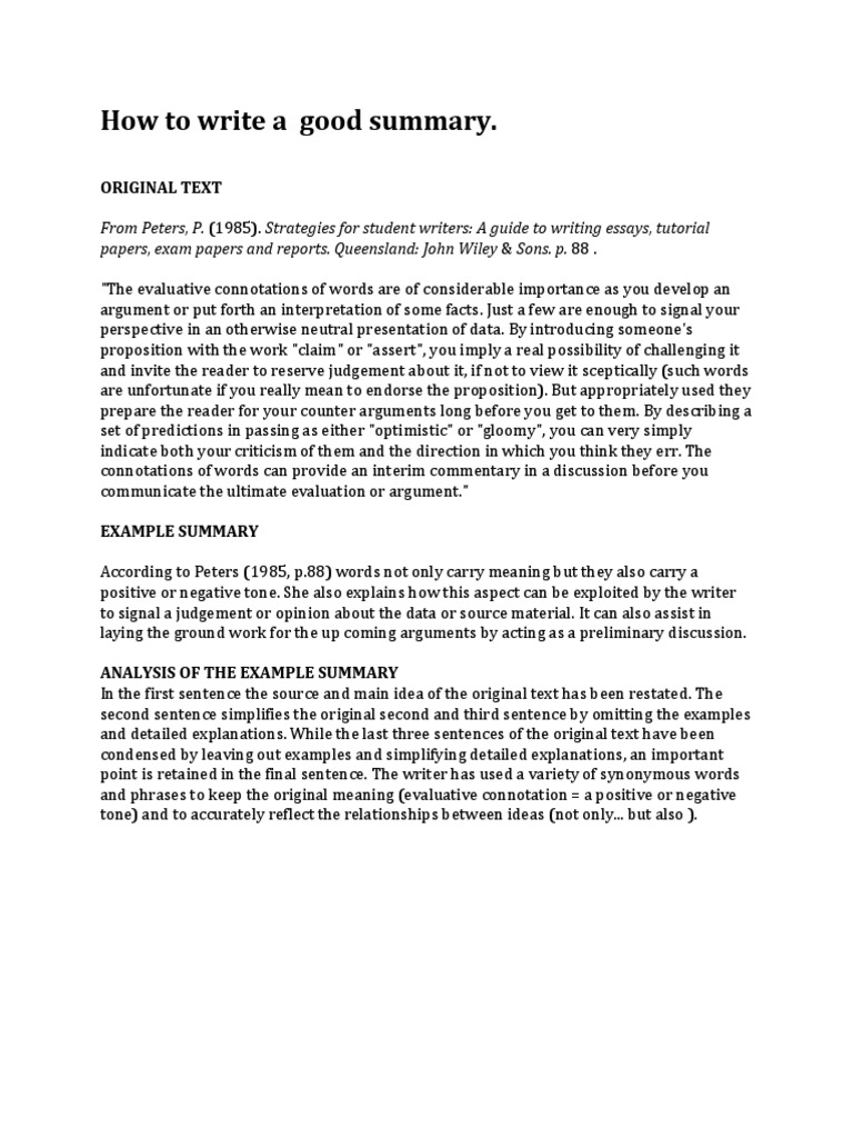 How To Write A Good Summary.: Original Text | PDF