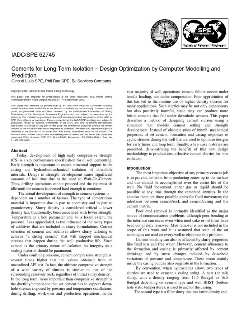 Cements For Long Term Isolation PDF | PDF | Casing (Borehole ...