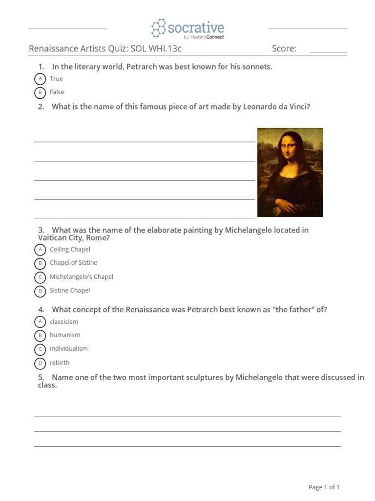 Renaissance Artists Quiz | PDF