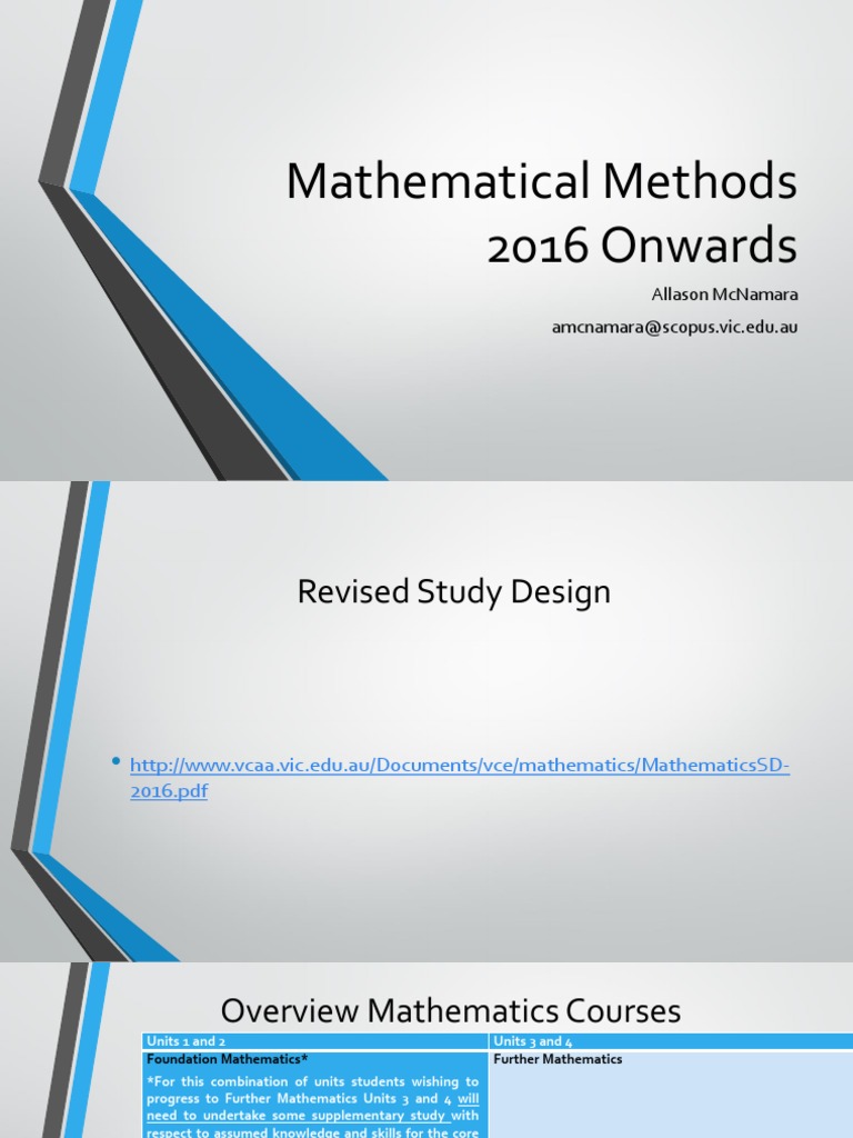 Mathematical Methods 2016 Onwards: Allason Mcnamara Amcnamara@Scopus ...