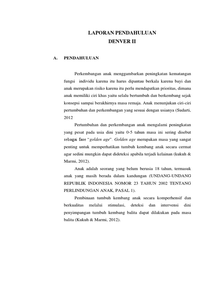 Laporan Skrining Denver II Anak Usia Dini | PDF