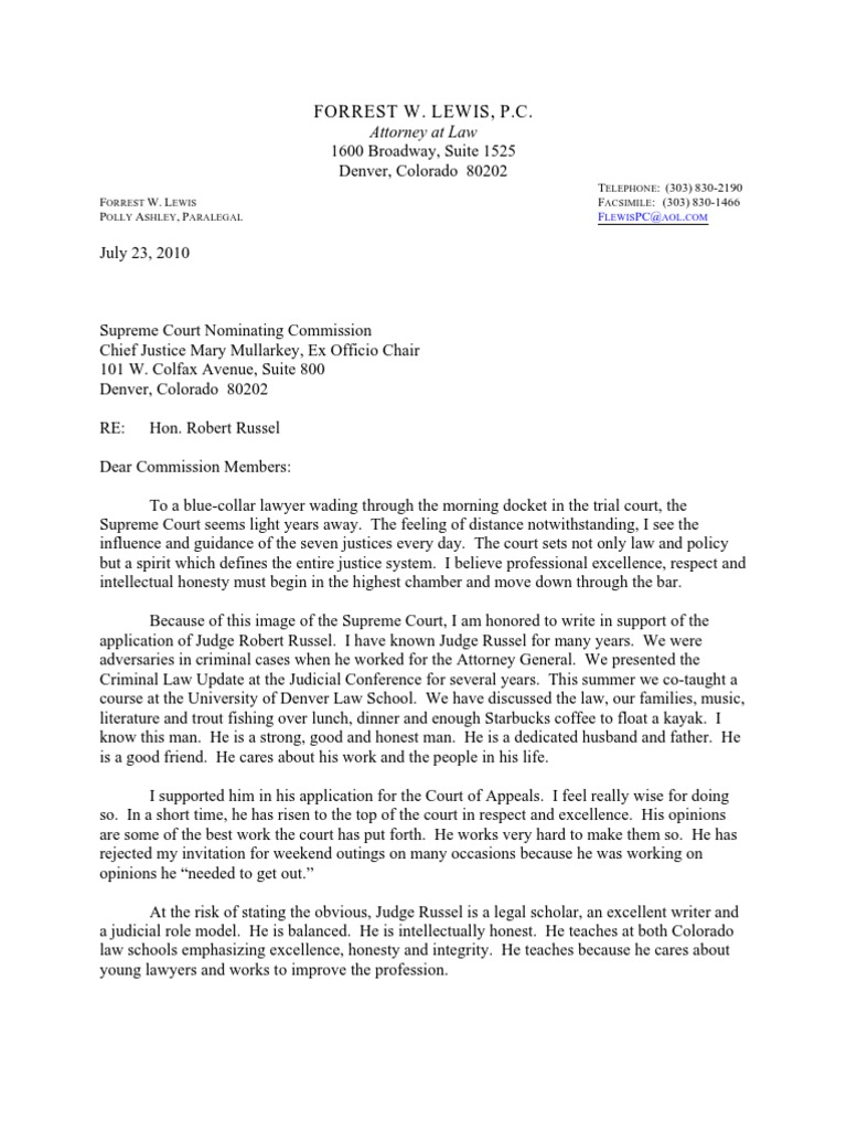 Letter For Robert Russel by Forrest Lewis | PDF | Judge | Lawyer
