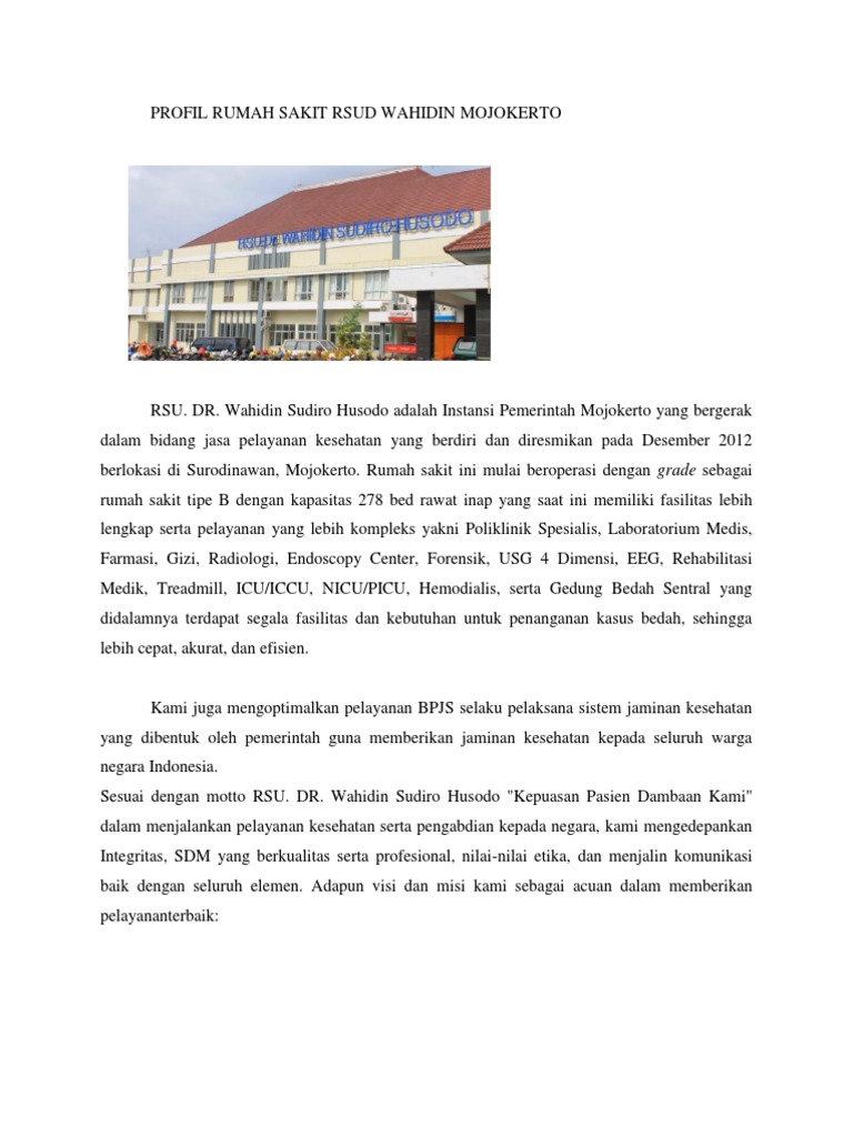 Profil Rumah Sakit Rsud Wahidin Mojokerto Pdf