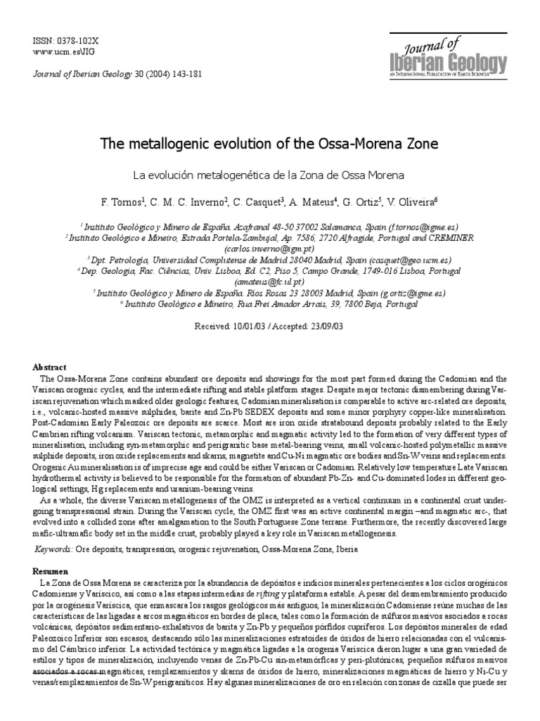 The metallogenic evolution of the Ossa-Morena Zone | PDF | Rock ...