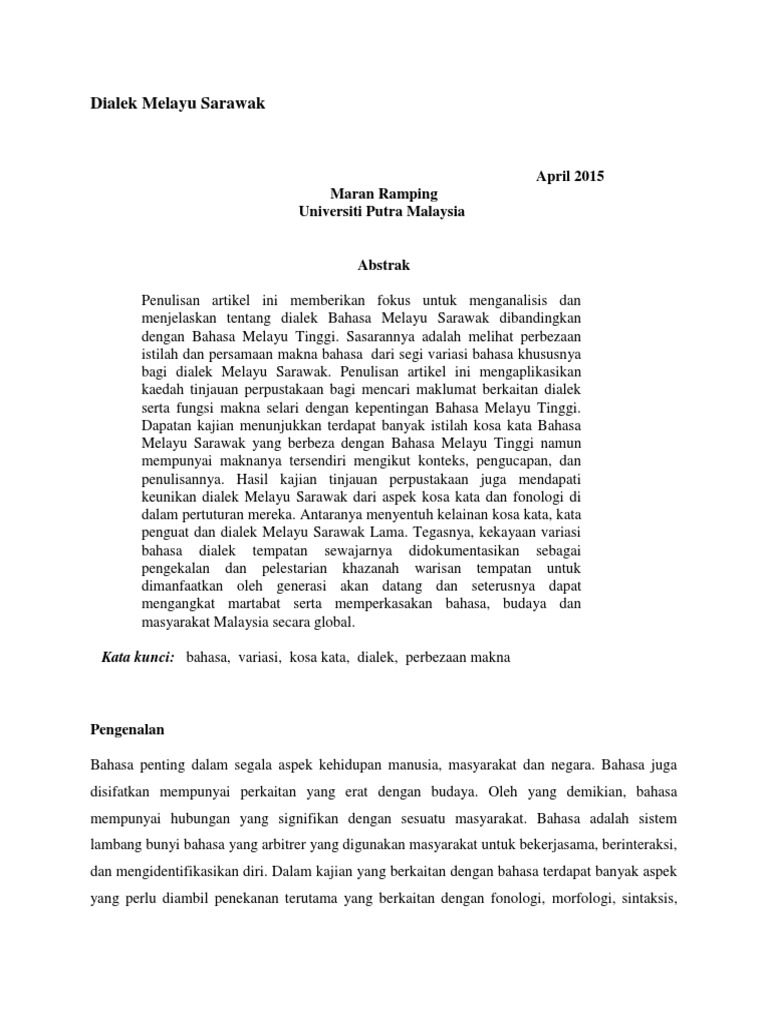 DIALECTS OF THE MALAY LANGUAGE IN SARAWAK: AN ANALYSIS OF LINGUISTIC ...