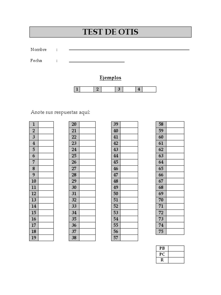 Test de Otis: Ejemplos y Respuestas | PDF