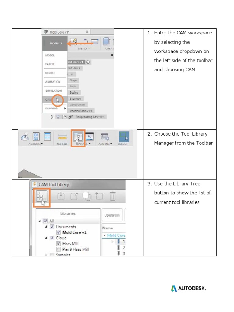 Fusion 360 CAM 1 Tool Library Steps | PDF | Libraries | Software