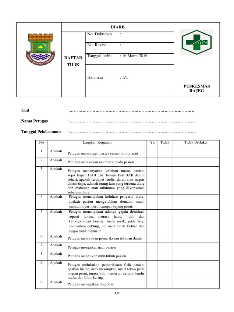 Daftar Tilik Sop Diare | PDF