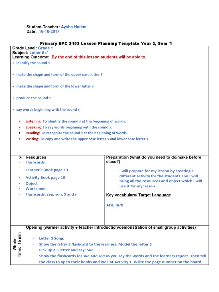 Lesson Plan Ss | PDF | Lesson Plan | Quality Of Life