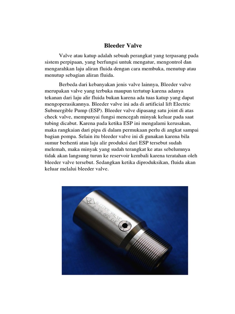Fungsi dan Peran Bleeder Valve | PDF