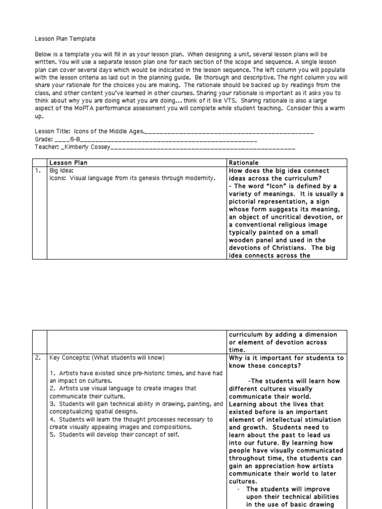 Art Education Lsson Plan Middle Ages Copyicons | PDF | Lesson Plan ...