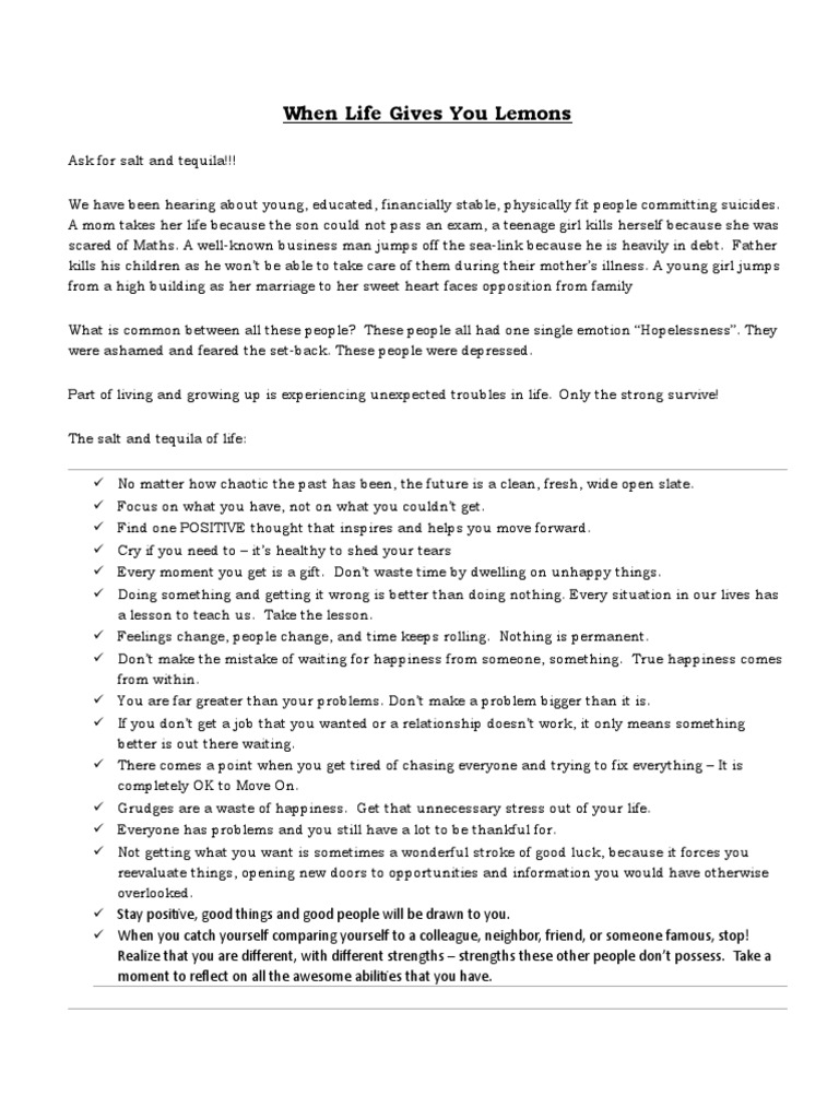 When Life Gives You Lemons | PDF | Psychological Concepts | Behavioural ...