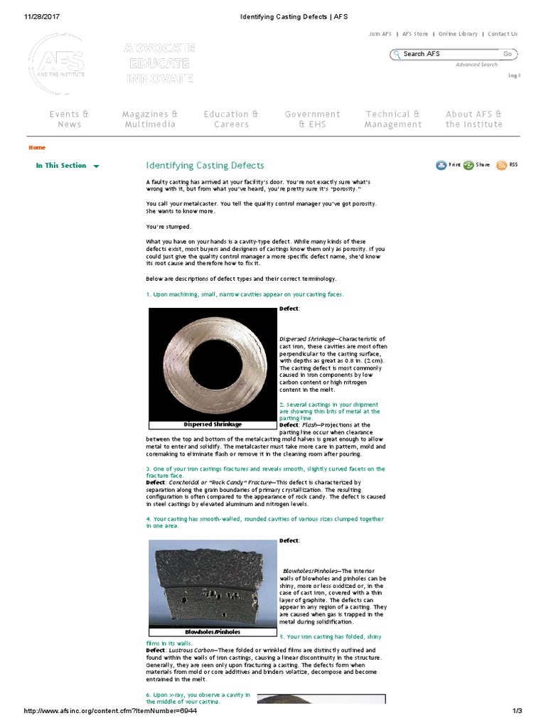 Identifying Casting Defects - AFS | PDF | Casting (Metalworking ...