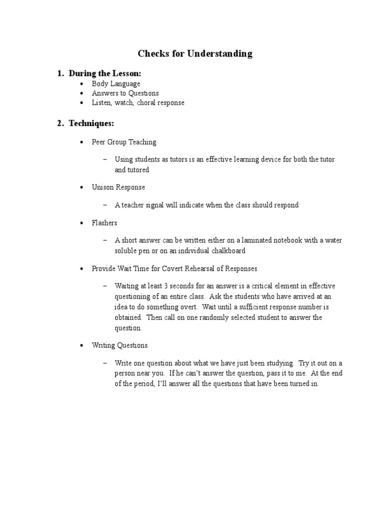 Checks For Understanding | PDF | Career & Growth | Science & Mathematics
