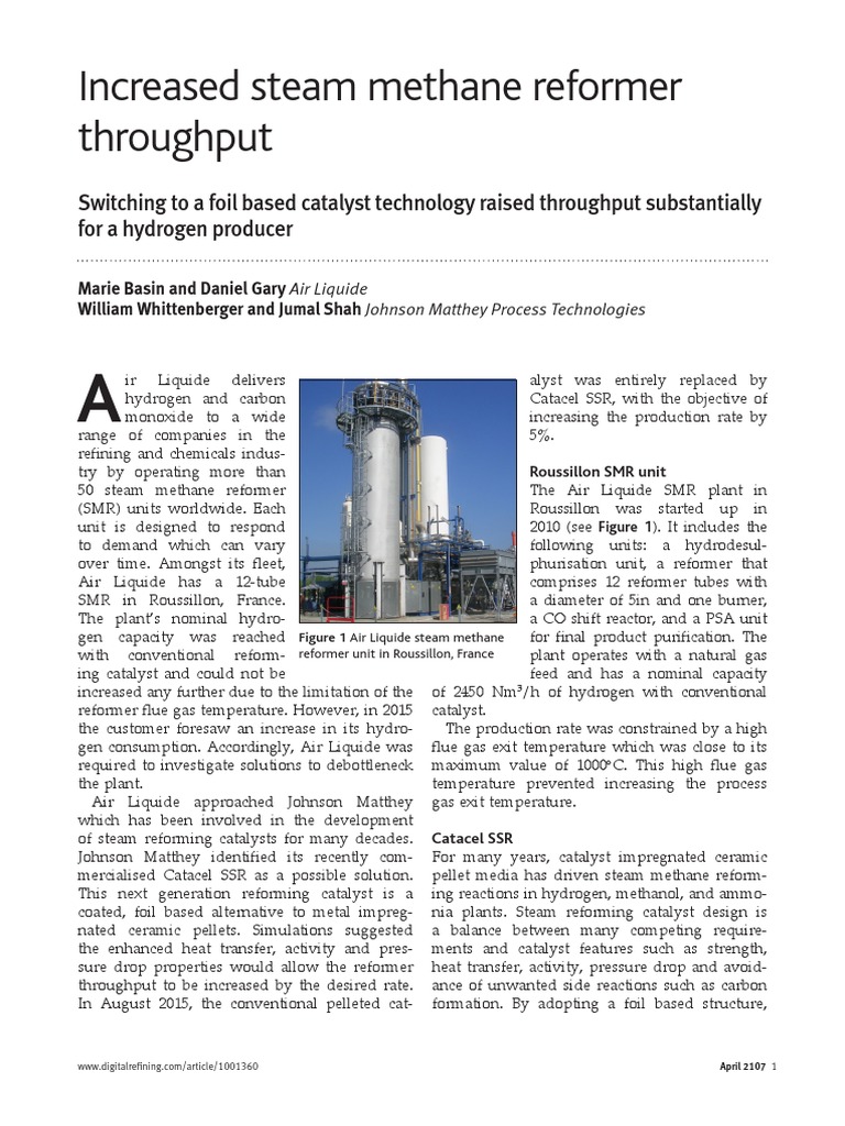 Increased Steam Methane Reformer Throughput | PDF | Hydrogen | Natural Gas