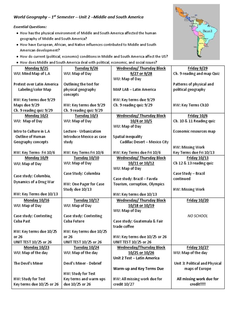Latin America Unit Calender 2017 | PDF | Geography | Natural Environment