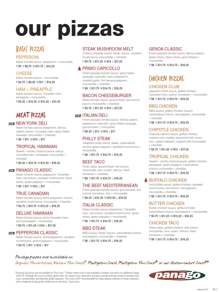 Panago Menu PL1 | PDF | Tomato Sauce | Salad