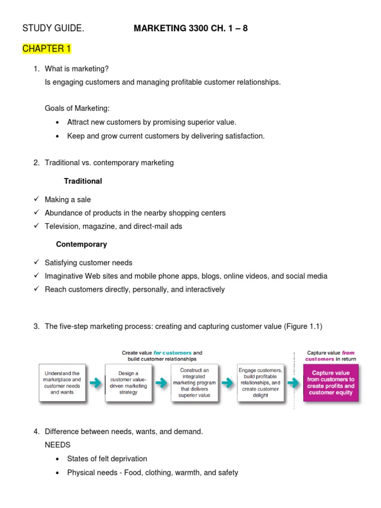 Study Guide. Marketing 3300 Ch. 1: Contemporary | PDF | Market ...