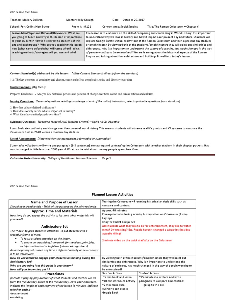 Comparing the Colosseum and Modern Stadiums | PDF | Lesson Plan | Roman ...
