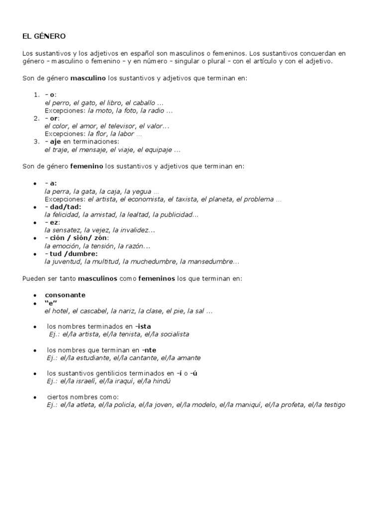 El Género, El Número y Artículos PDF | PDF | Género gramatical | Plural