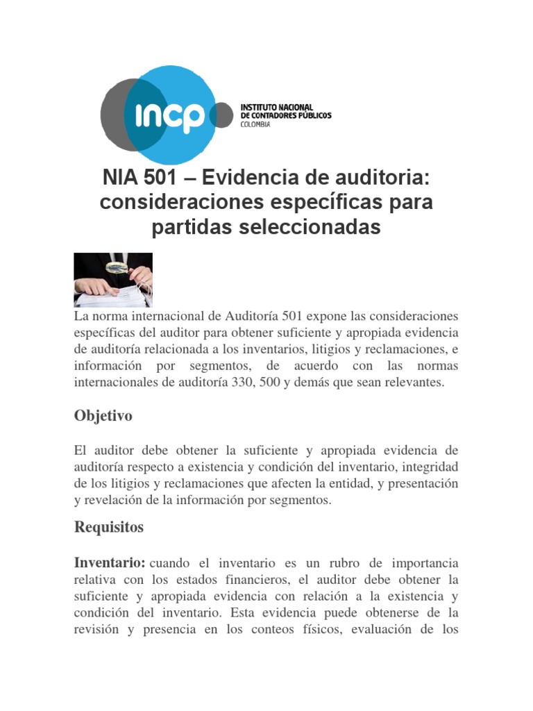 NIA 501 - Evidencia de Auditoria - Consideraciones Específicas para ...