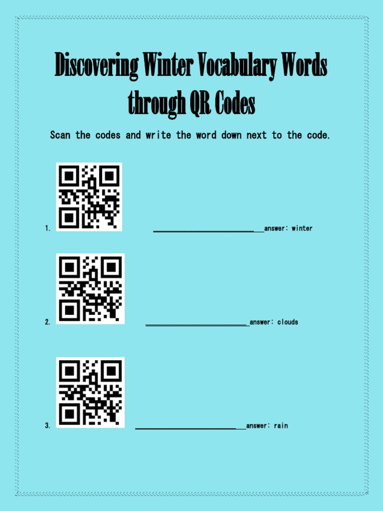 Discovering Winter Vocabulary Words Through QR Codes: Scan The Codes ...