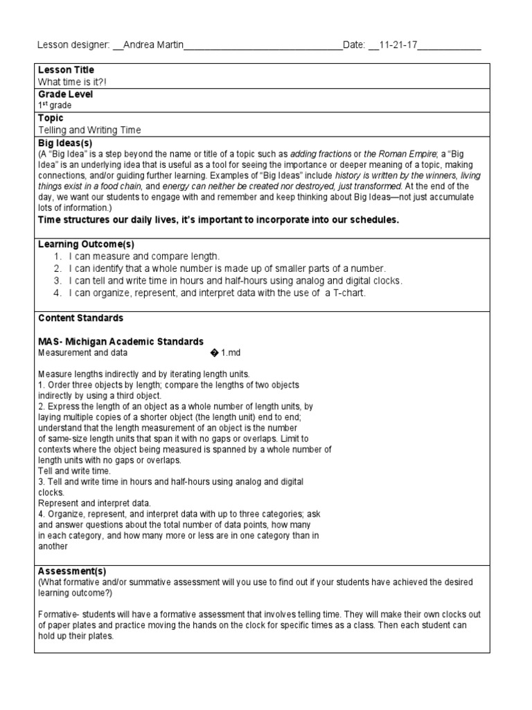 Andrea's Lesson On Telling Time | PDF | Pedagogy | Education Theory