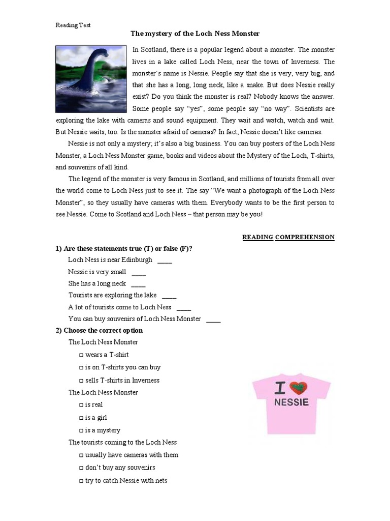Loch Ness Monster Reading Comprehension | PDF | Loch Ness Monster ...