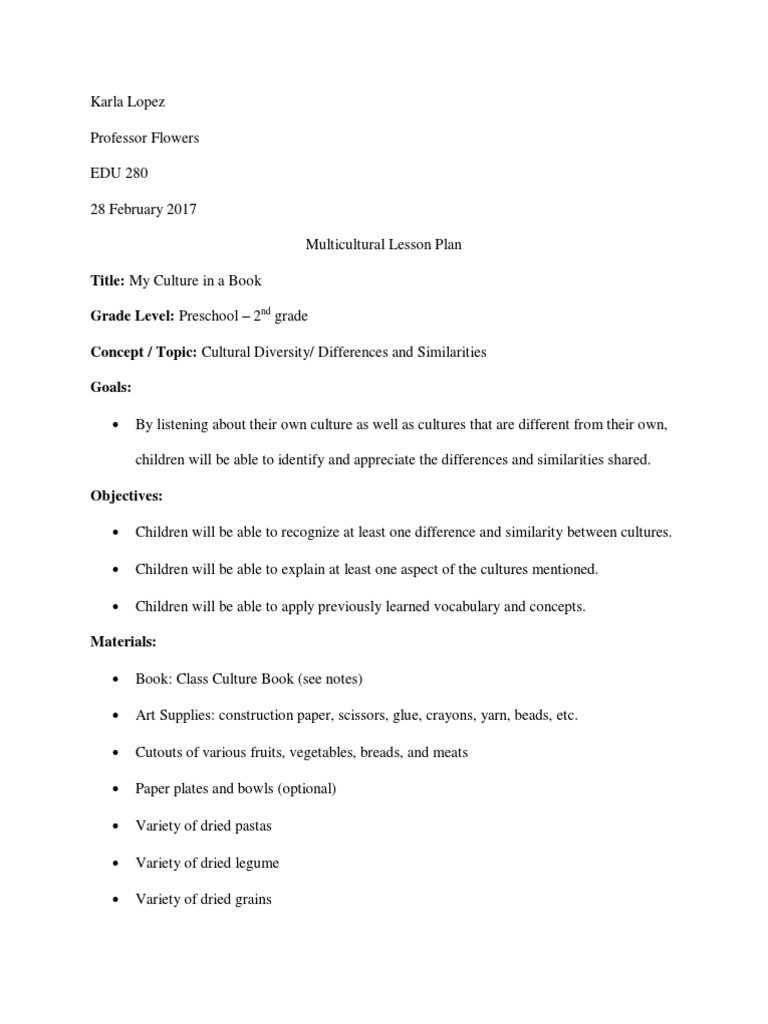 Multicultural Lesson Plan | PDF | Lesson Plan | Multiculturalism