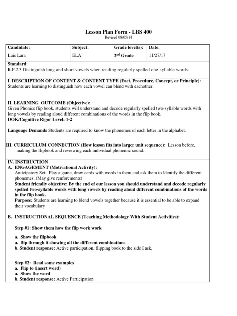 Lesson Plan Ela | PDF | Reading (Process) | Lesson Plan