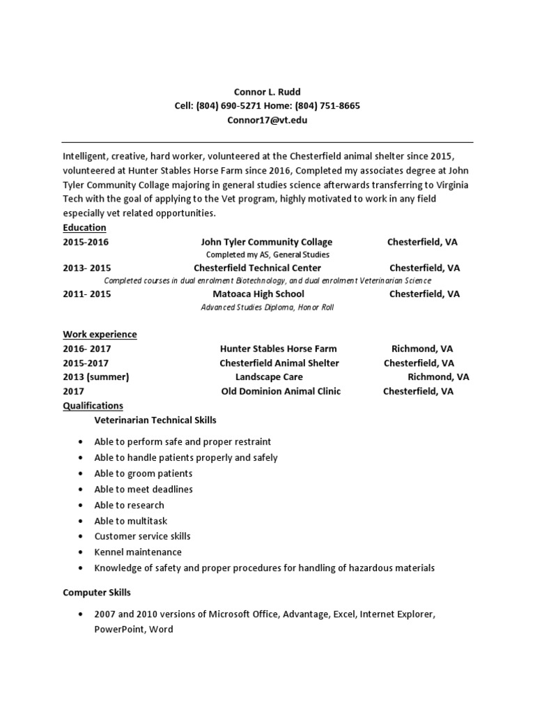 Veterinary Student Resume Overview | PDF