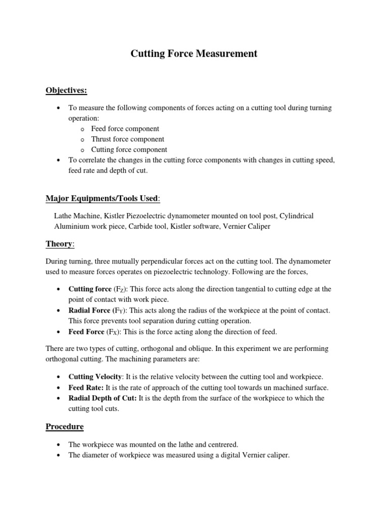 Cutting Force Measurement Using Dynamometer | PDF | Machining ...