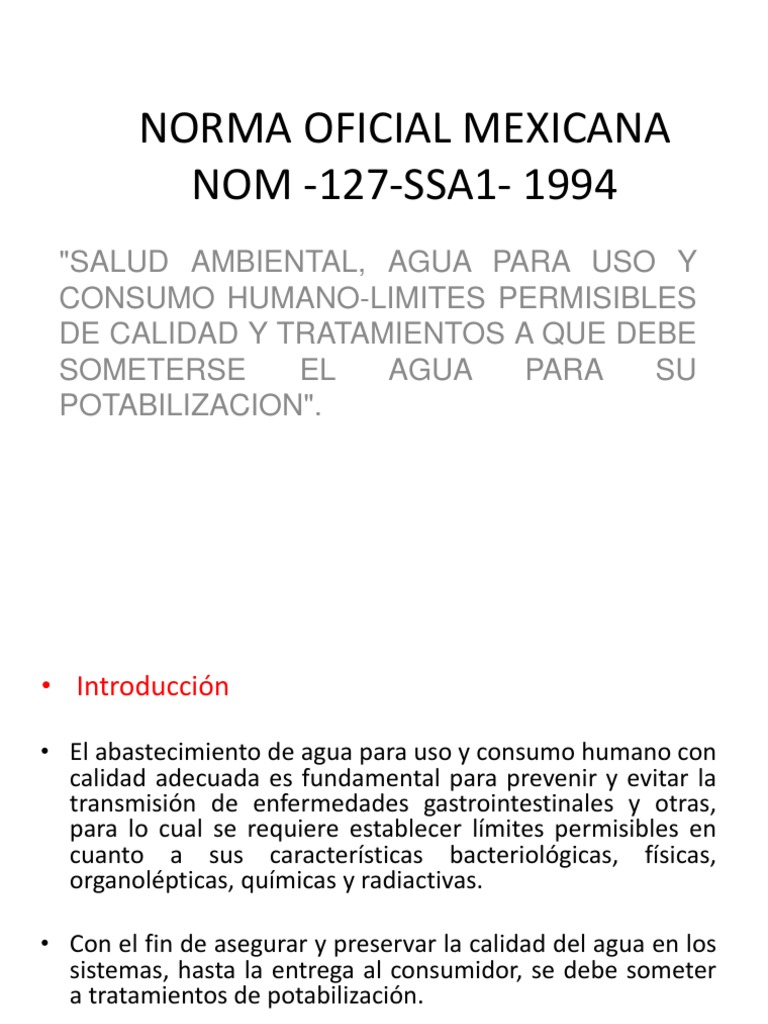 Norma Oficial Mexicana Nom 127 Ssa1 1994 | PDF | Agua potable | Ósmosis