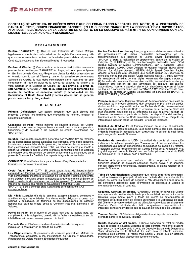 Contrato de Crédito Personal Banorte | PDF | Interés | Bancos