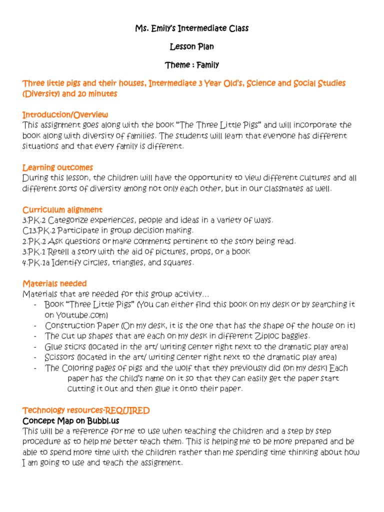 Lesson Plan Three Little Piggies | PDF | Lesson Plan | Teachers