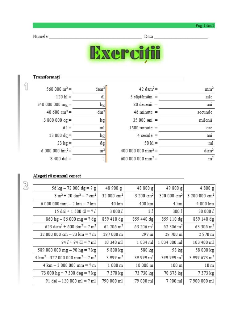 Transformari Unitati de Masura PDF | PDF