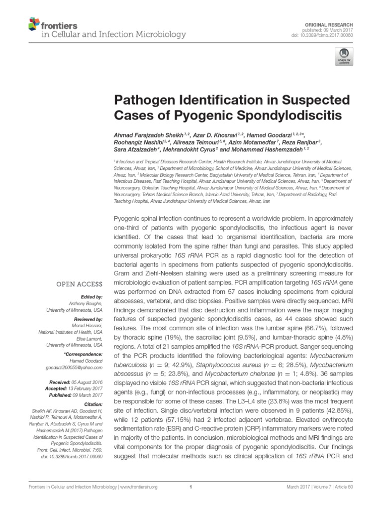 Pathogen Identification in Suspected Cases of Pyogenic Spondylodiscitis ...