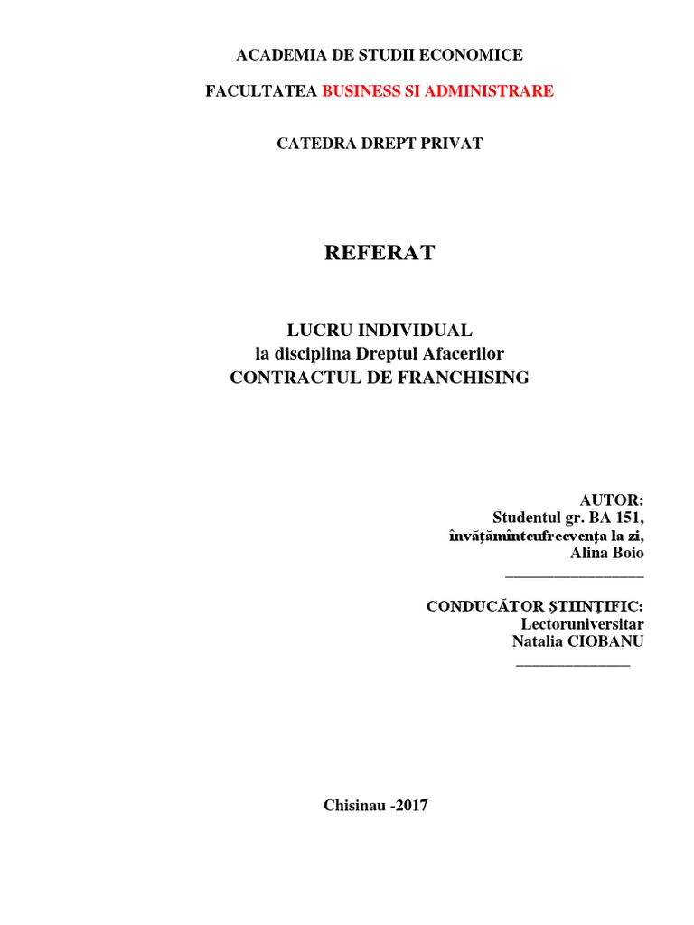 Lucru Individual Dreptul Afacerilor. (Conspecte - Ro) | PDF