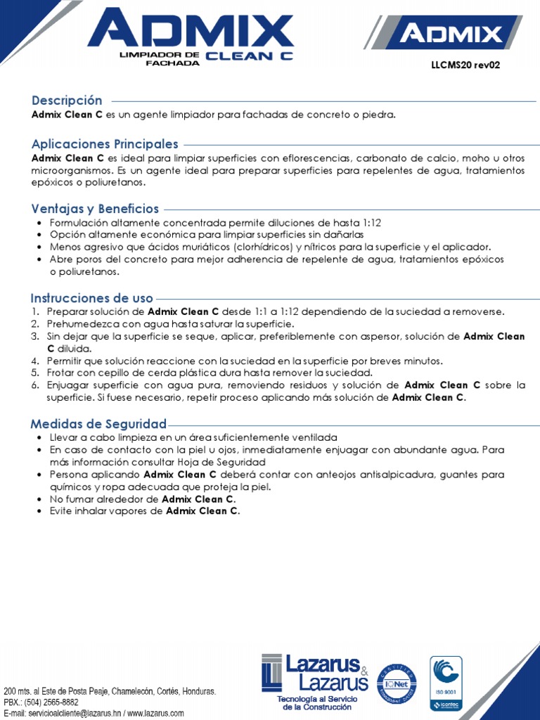 Admix Clean | PDF | Agua | Materiales