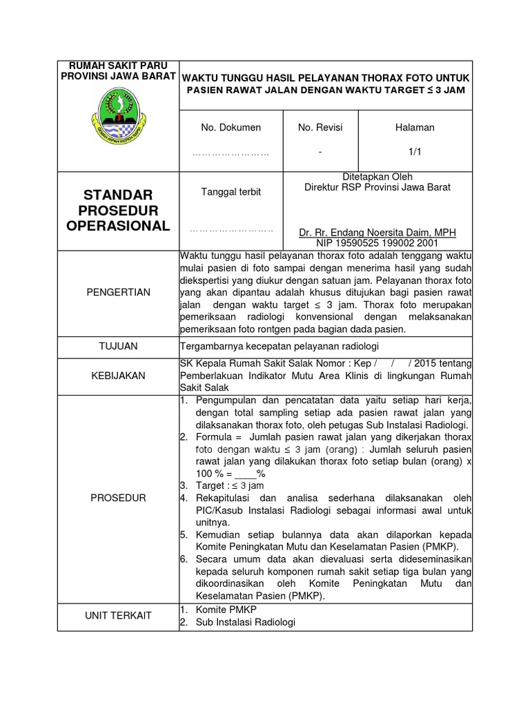 SOP Indikator Mutu Radiologi | PDF