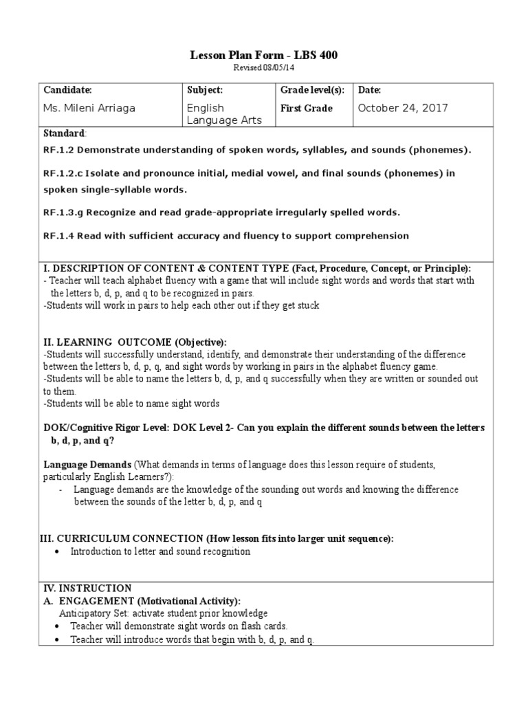 Lesson Plan Form | PDF | Lesson Plan | Reading Comprehension