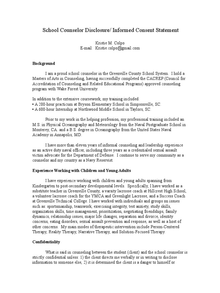 Colpo-Professional Disclosure Statement | PDF | School Counselor ...