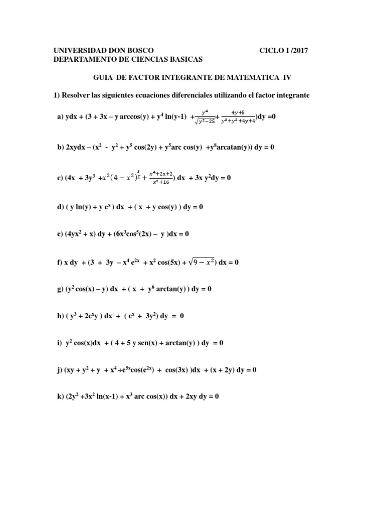Ejercicios de Factor Integrante | PDF