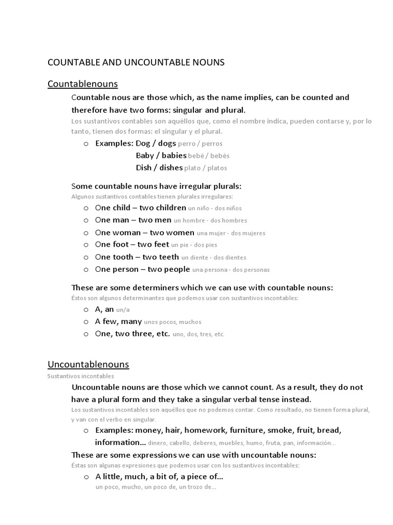 Grammar Explanation Unit 1 - Countable and Uncountable | PDF